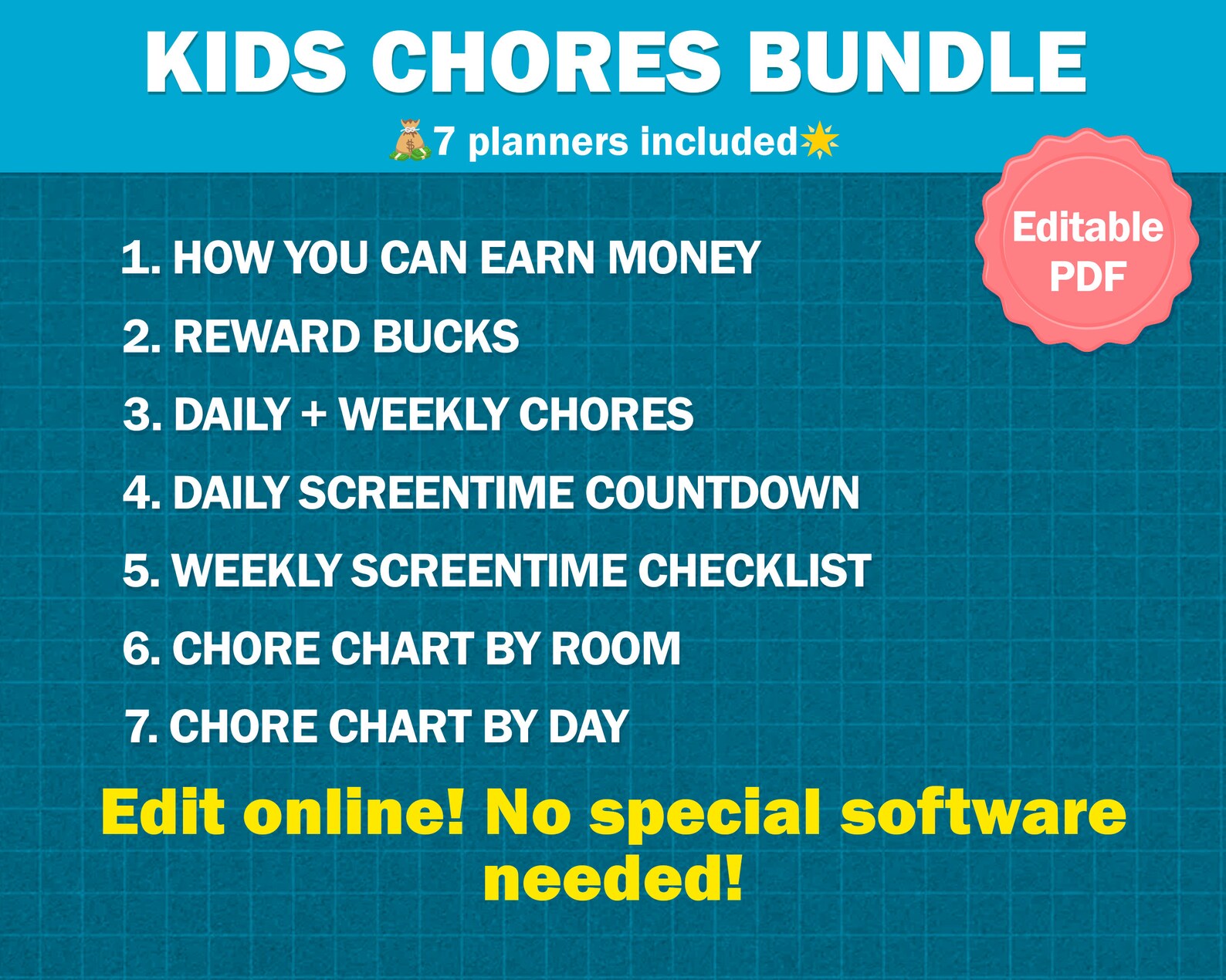 Printable Kids Chores Bundle 7 Planners for Kids Reward - Etsy