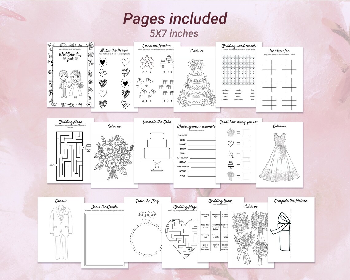 Wedding Activity Pages for Kids, Wedding Busy Book, Wedding Coloring ...