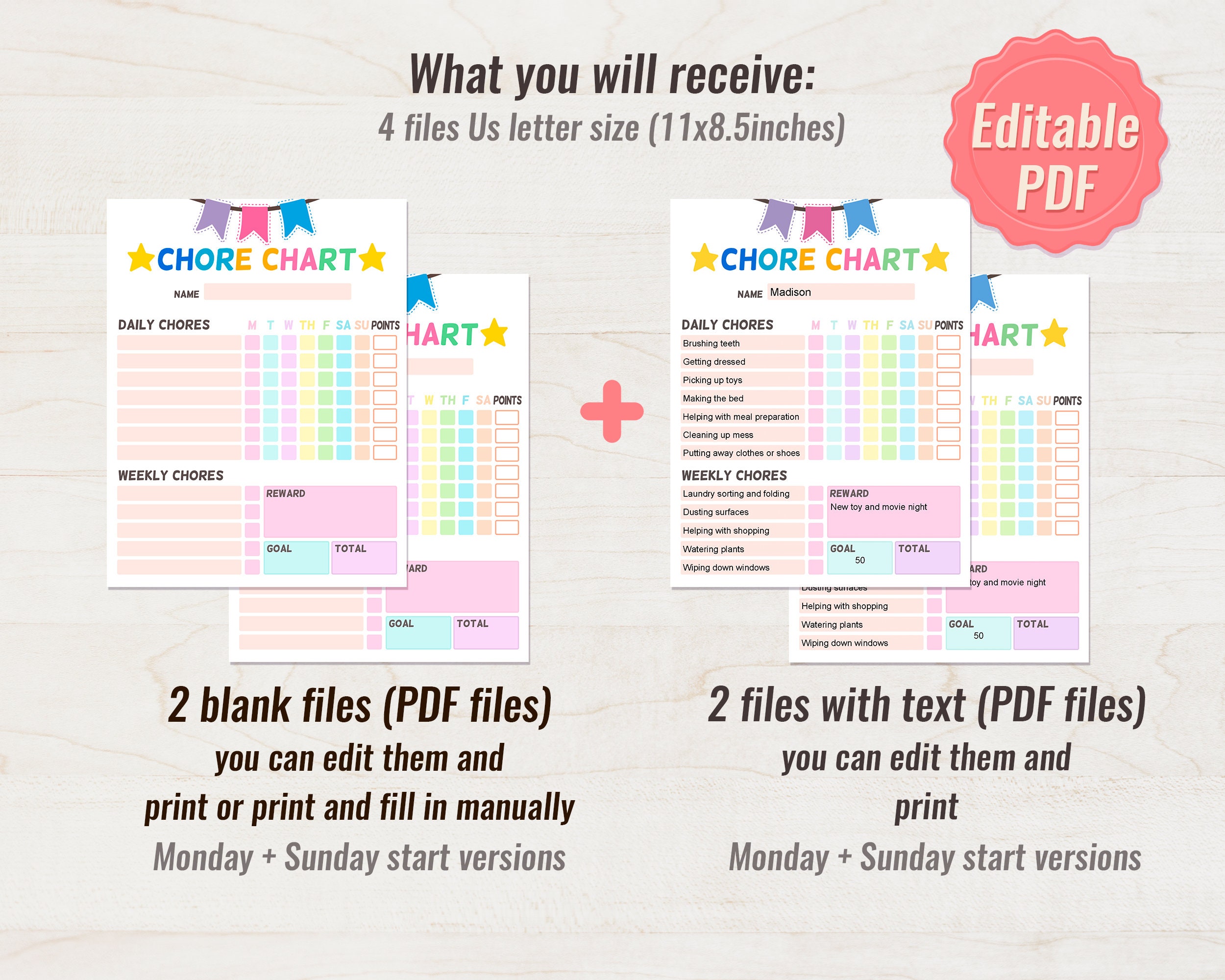 Printable Kids Chores Bundle, 7 Planners for Kids, Reward Money Chore ...