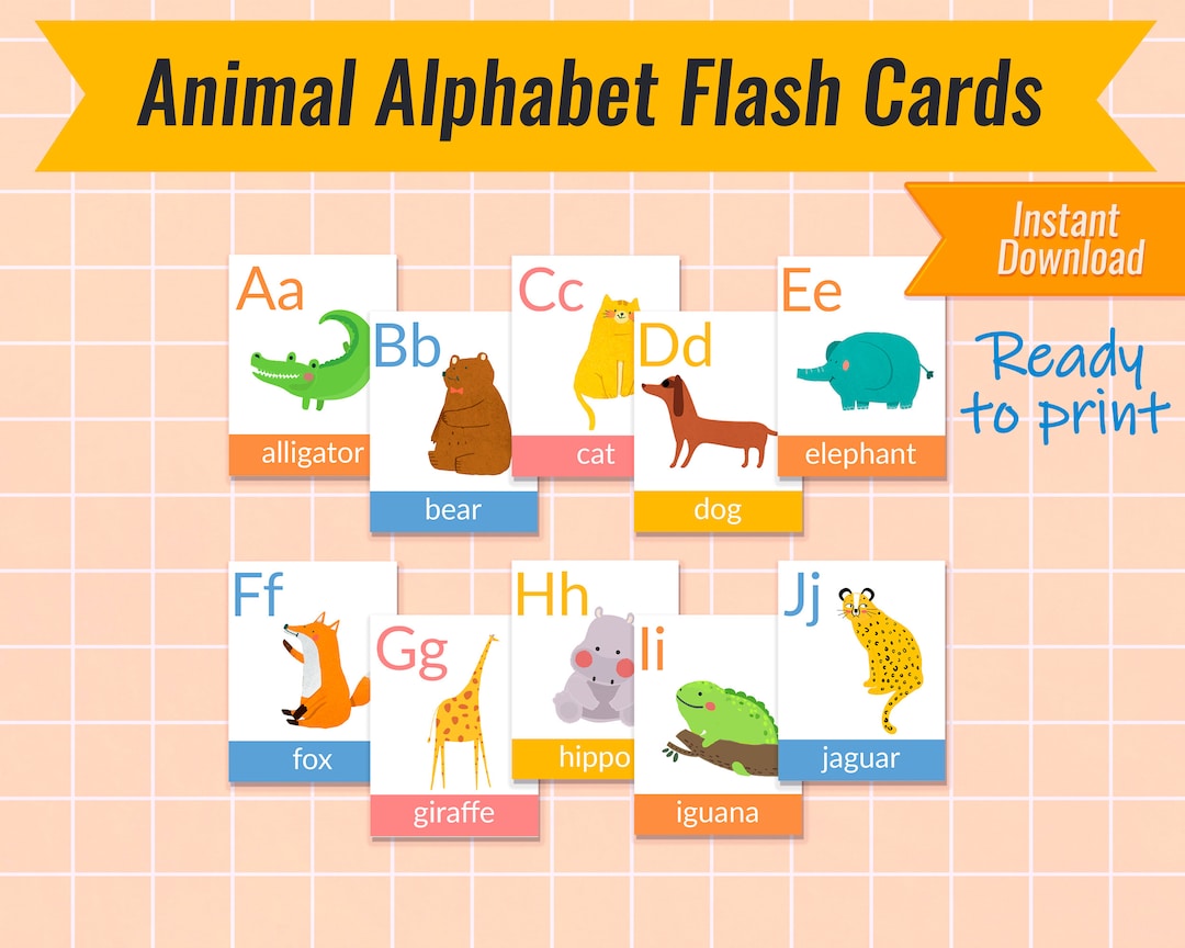 Alphabet Flash Cards Animal Printable Preschool Cards, Alphabet Cards ...