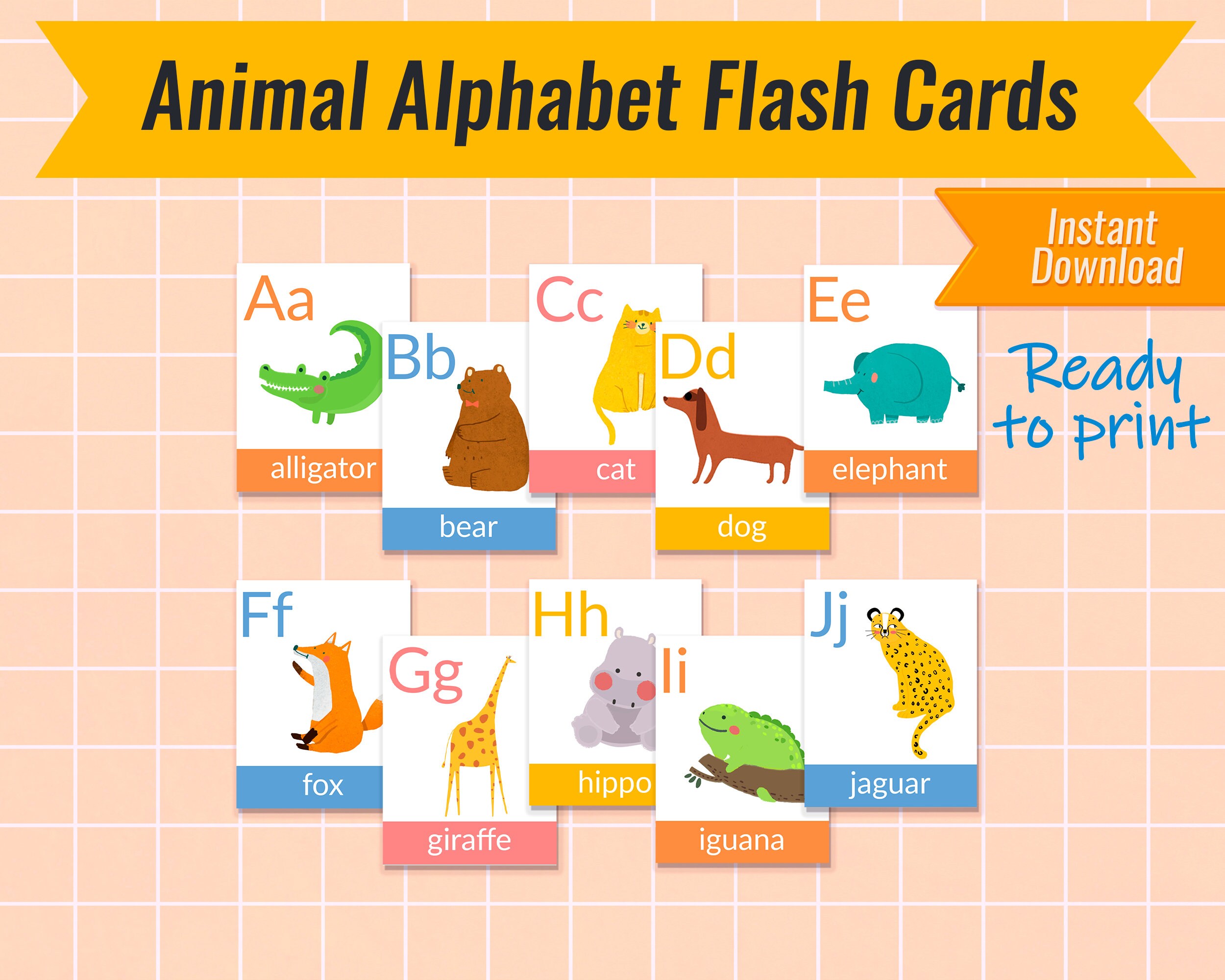 Alphabet Flash Cards Animal Printable Preschool Cards, Alphabet Cards ...