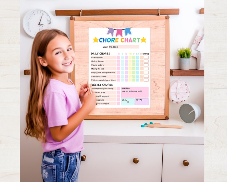 Chore Chart for Kids Daily Weekly Kids Chores, Kids Chore Chart ...