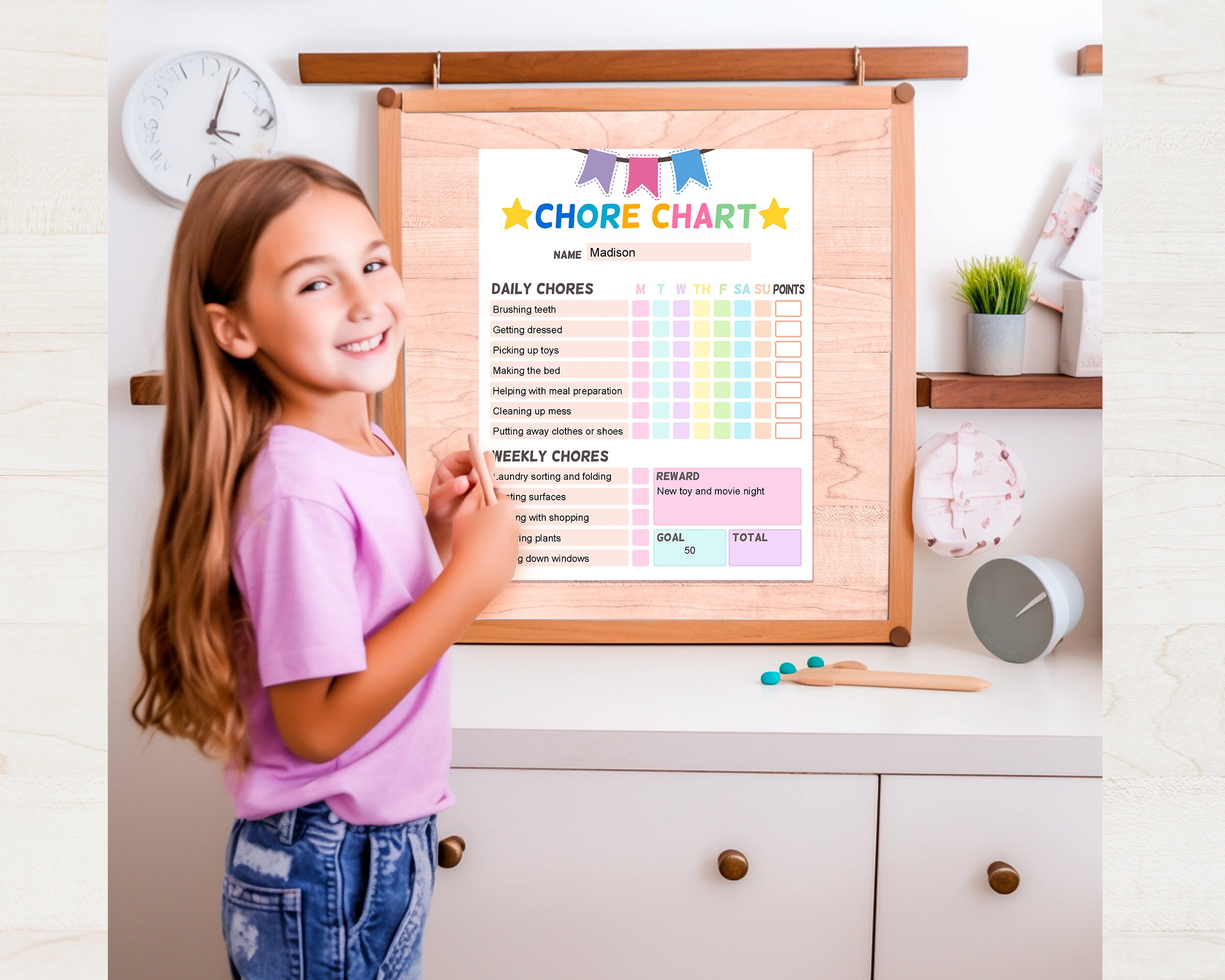Chore Chart for Kids Daily Weekly Kids Chores, Kids Chore Chart ...