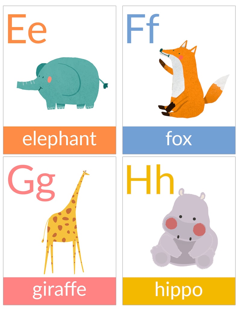 Alphabet Flash Cards Animal Printable Preschool Cards, Alphabet Cards ...