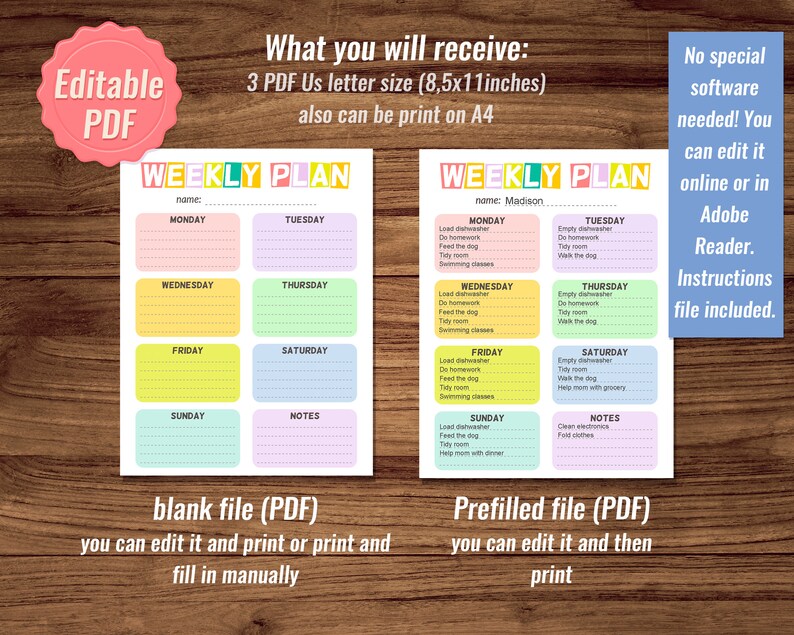 Weekly Plan by Day, Kids to Do Chart, Kids Chore Chart, ADHD Planner ...
