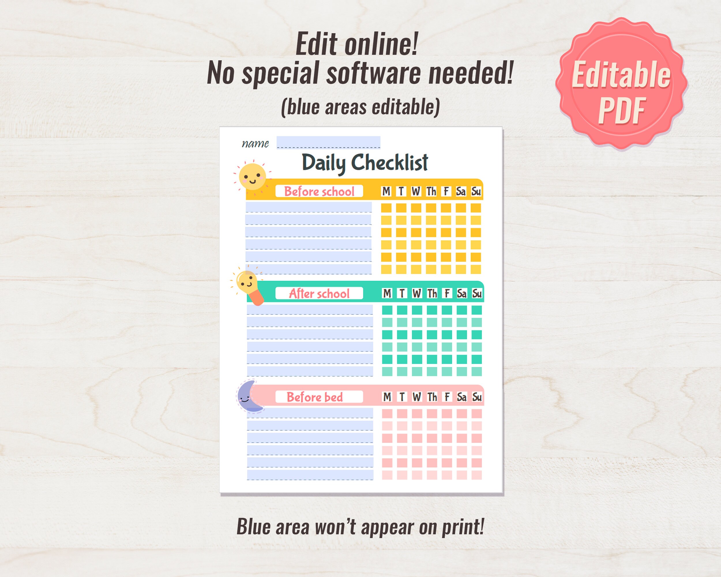 Kids Daily Checklist, Editable Chore Chart for Kids, Editable ...