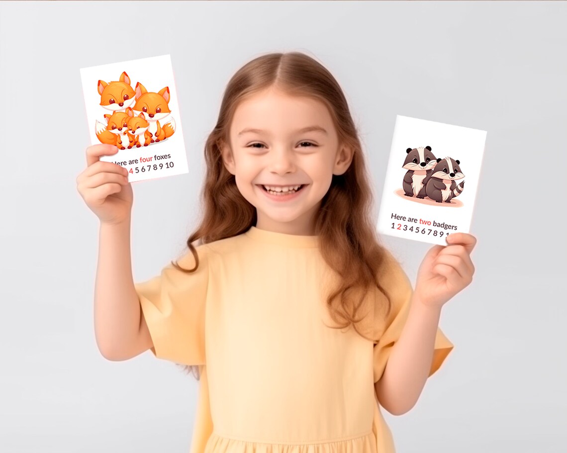 Numbers Flash Cards Printable, Preschool Counting Flash Cards, Woodland ...