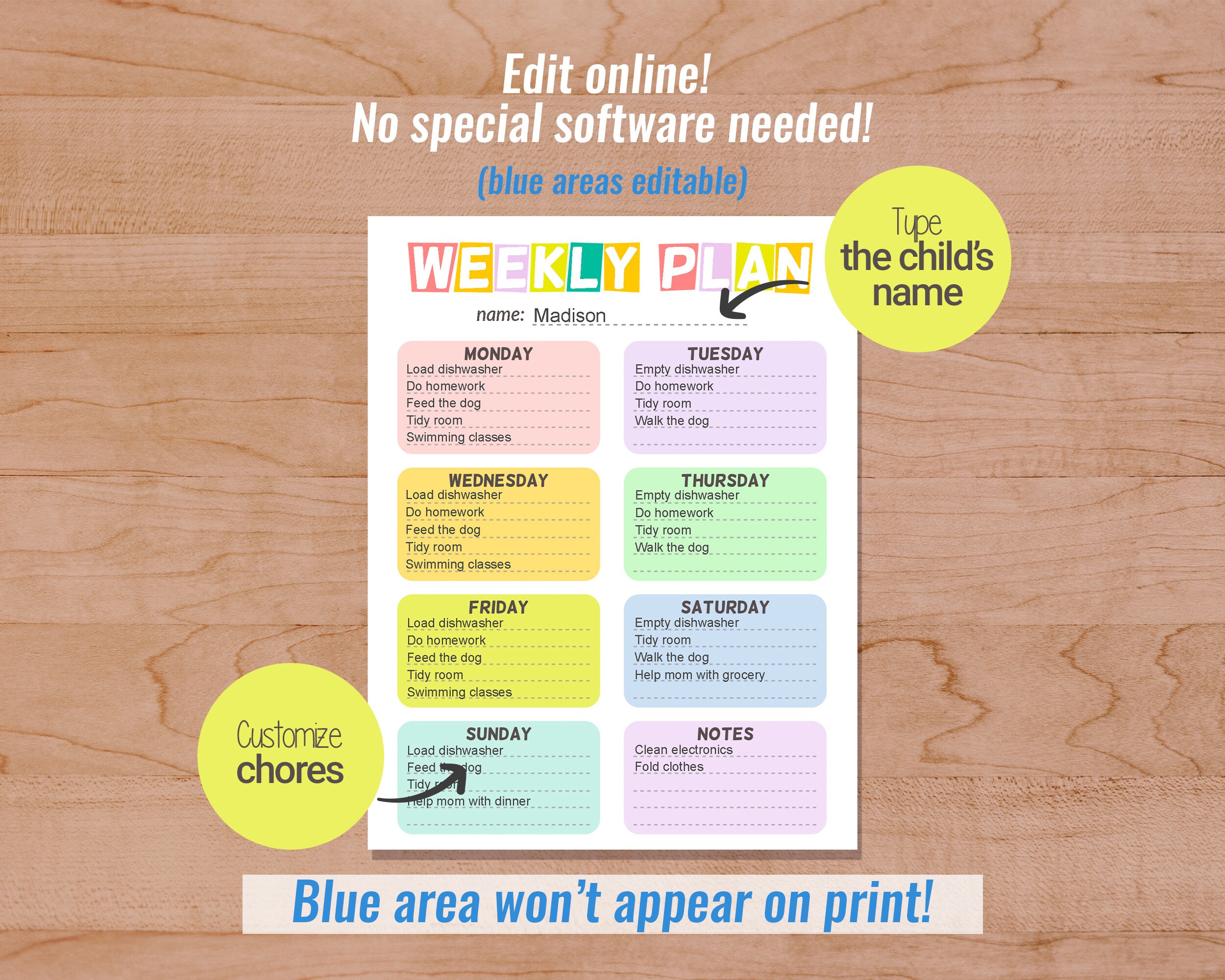 Weekly Plan by Day, Kids to Do Chart, Kids Chore Chart, ADHD Planner ...