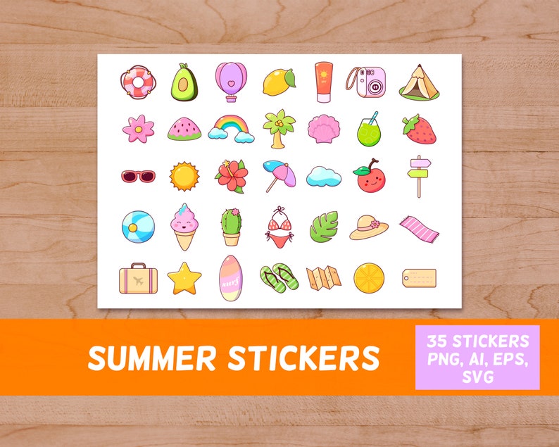 Summer Stickers Png, Summer Digital Stickers, Pre-cropped, Goodnotes ...