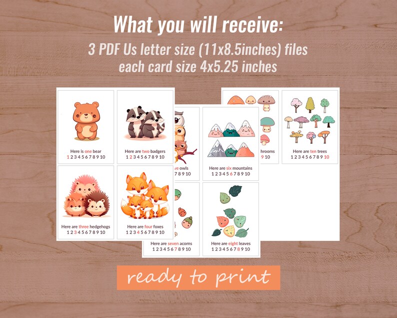 Numbers Flash Cards Printable, Preschool Counting Flash Cards, Woodland ...