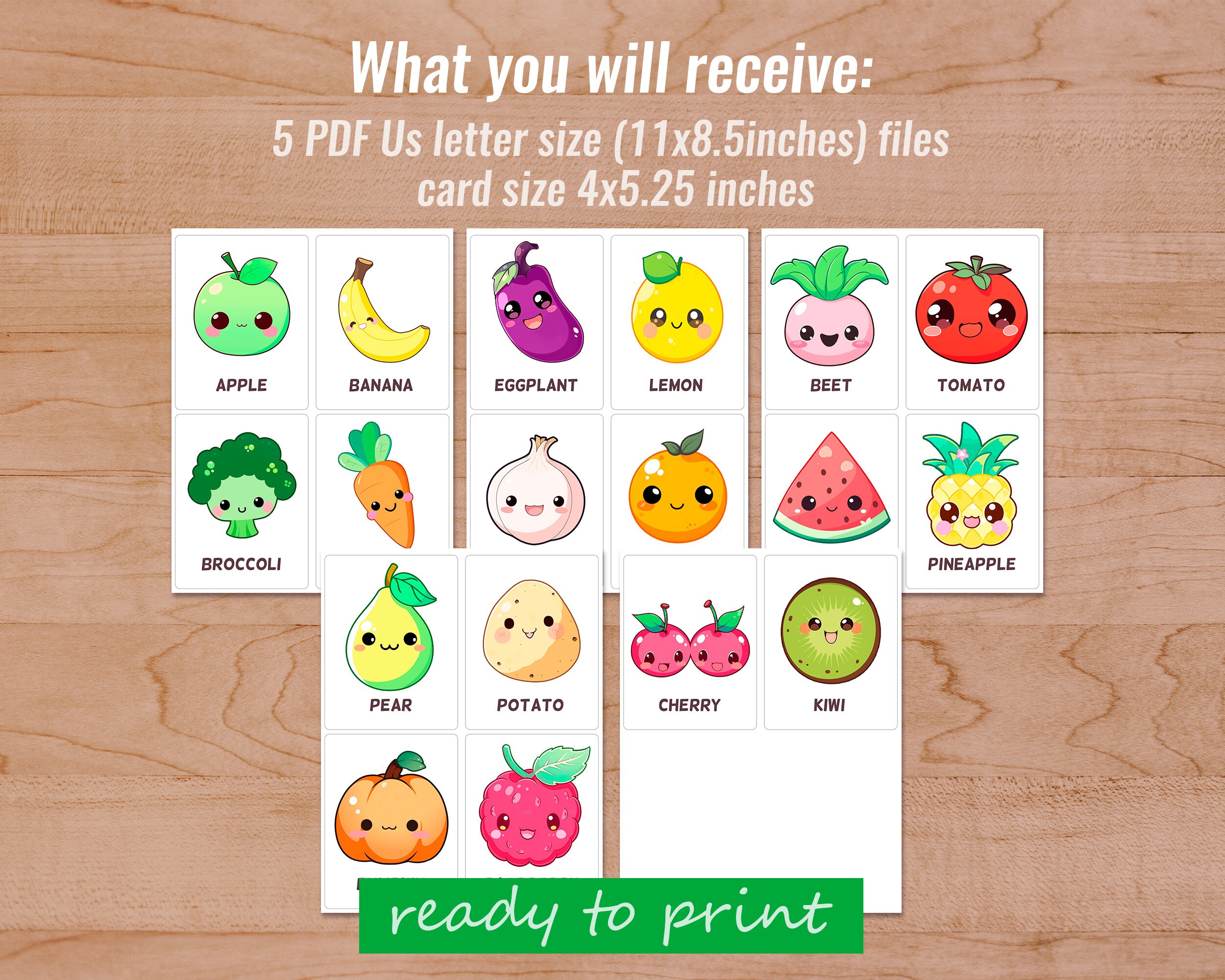 Montessori Fruits and Vegetables Flash Cards, Printable Educational ...