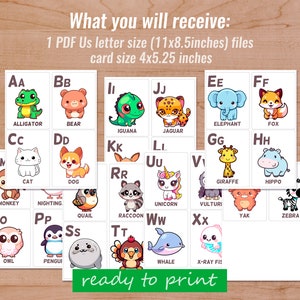 Cute Alphabet Flash Cards Animal Printable Preschool Cards, Alphabet ...