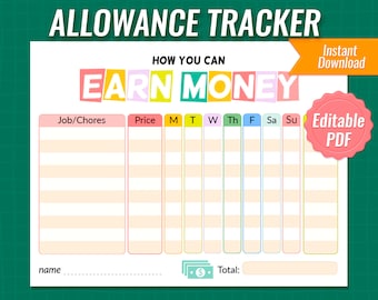 Allowance Tracker for Kids How to Earn Money Chart EDITABLE Allowance ...