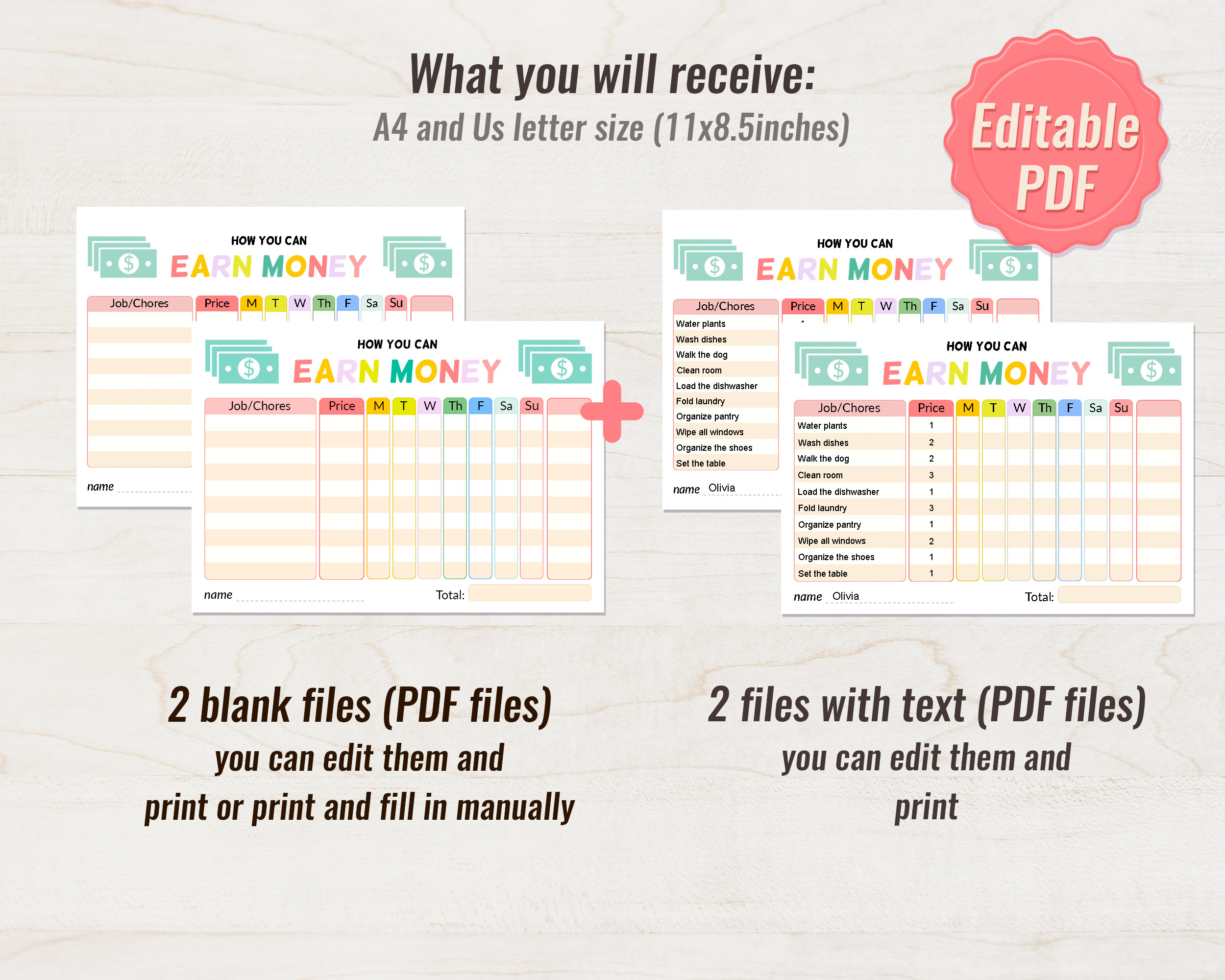 Kids Reward Chart Kids Money Chore Chart, Printable Chore Chart for ...