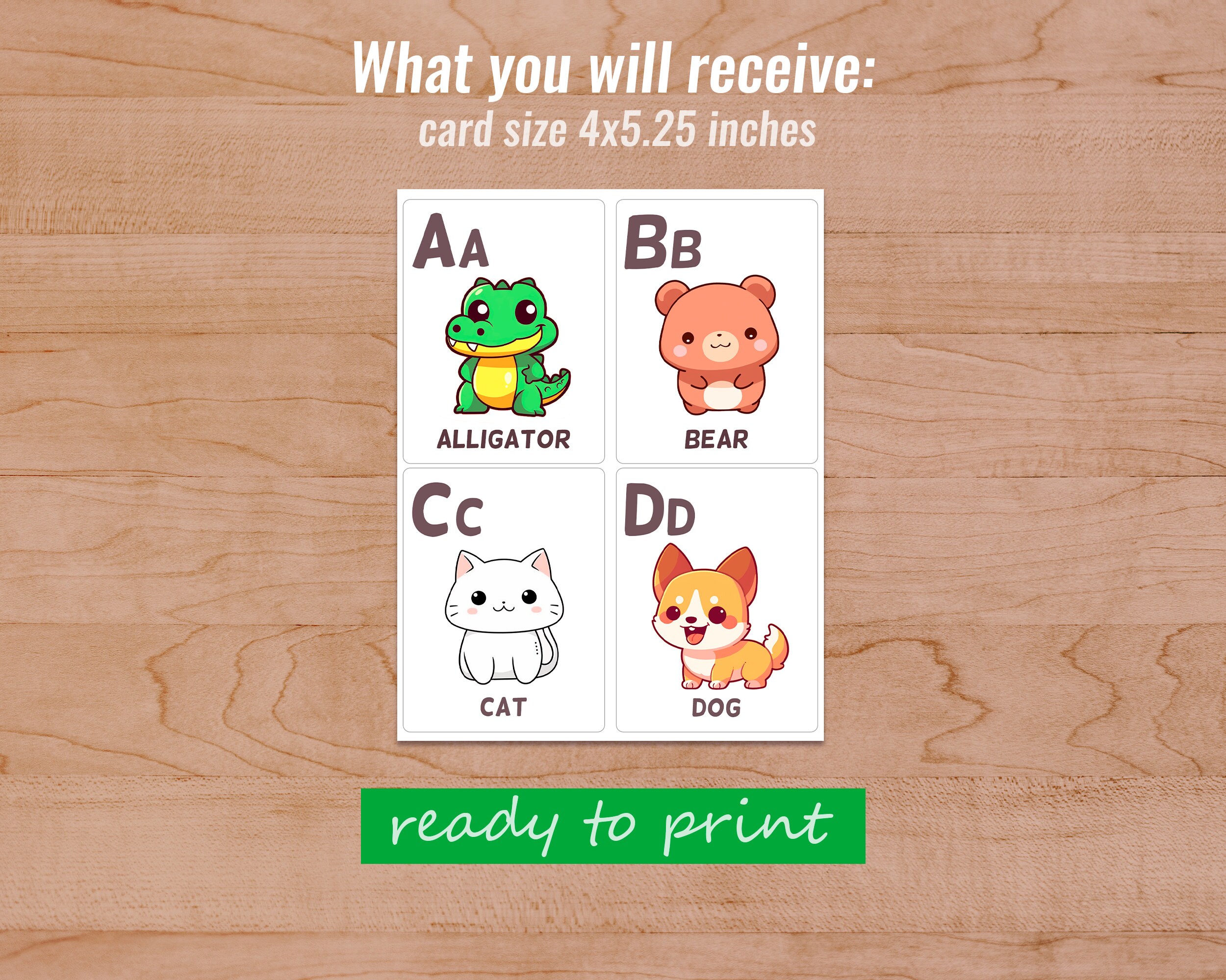 Cute Alphabet Flash Cards Animal Printable Preschool Cards, Alphabet ...