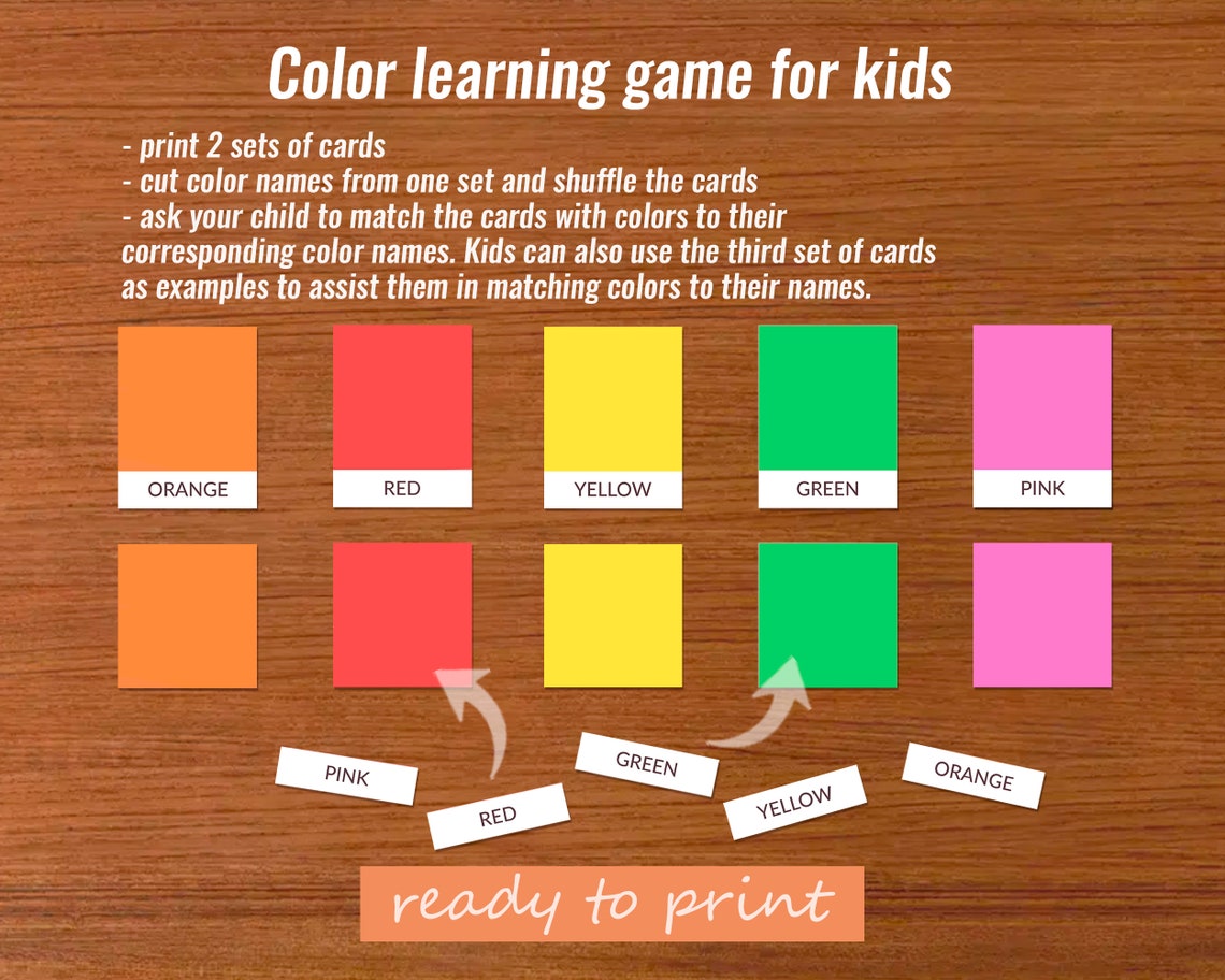 Color Cards, Montessori Flashcards, Colors Learning Game, Flashcards ...