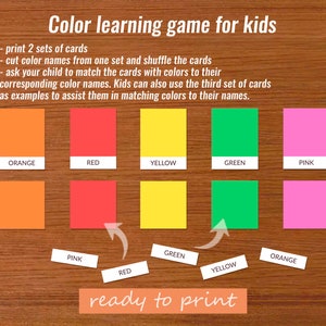Color Cards, Montessori Flashcards, Colors Learning Game, Flashcards ...
