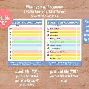 Screen Time Checklist Daily, Editable Printable Screen Time Chore Chart ...