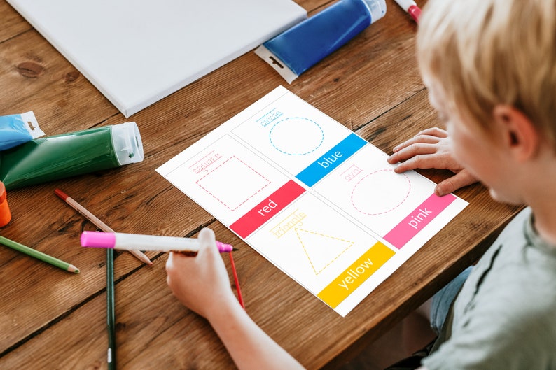 18 Colors and Shapes Flash Cards, Tracing Practice, Montessori ...