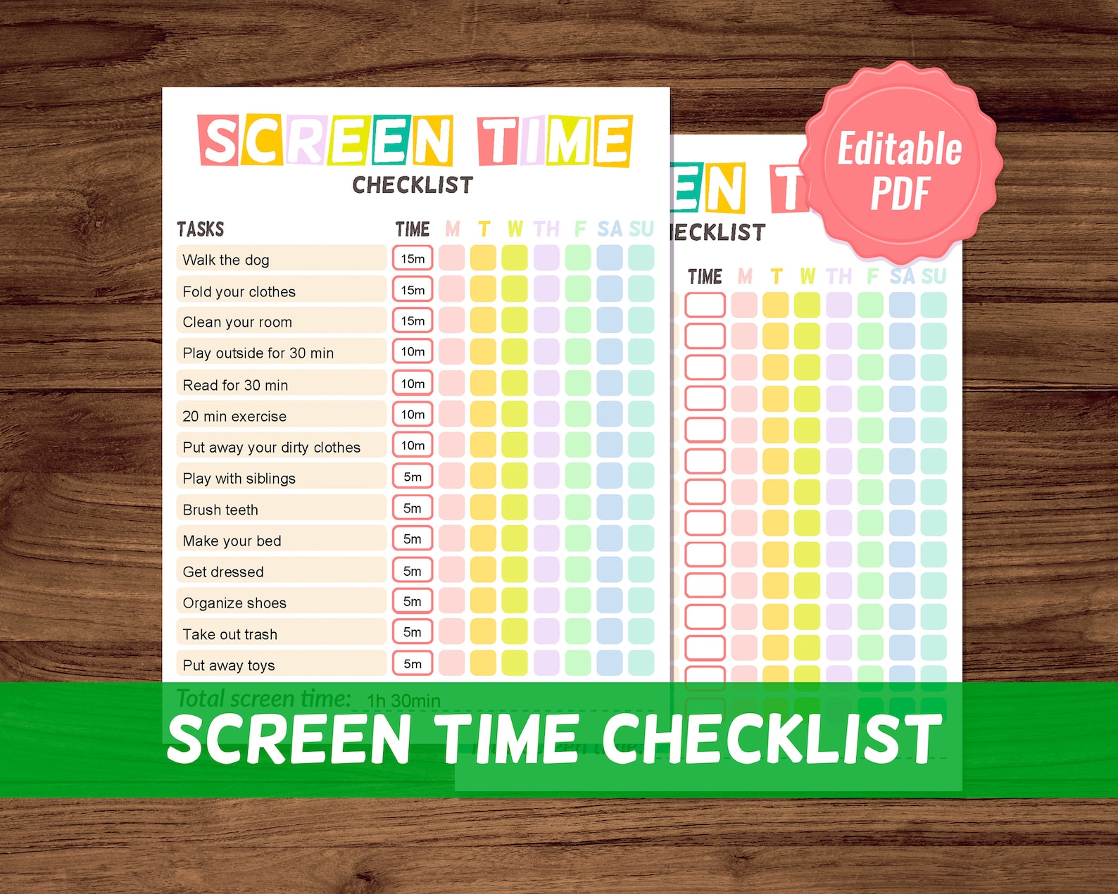 Earn Screen Time Checklist Weekly, Editable Printable Screen Time Chore ...