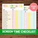 Earn Screen Time Checklist Weekly, Editable Printable Screen Time Chore ...