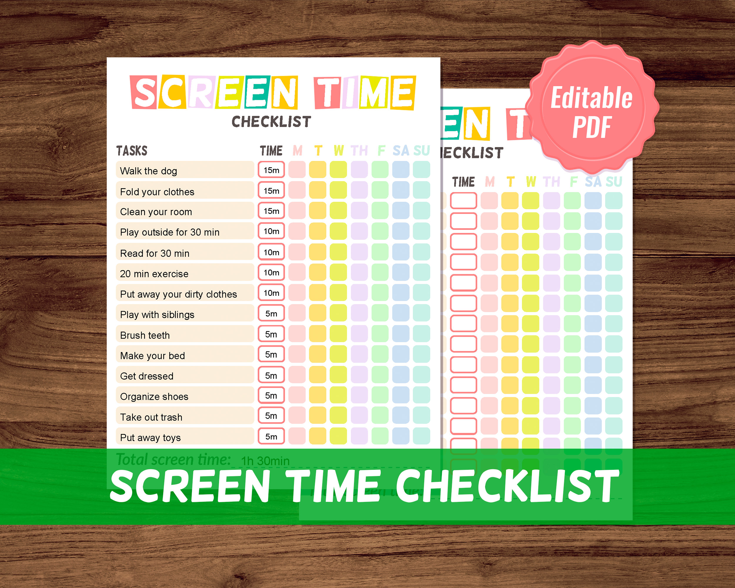 Earn Screen Time Checklist Weekly, Editable Printable Screen Time Chore ...