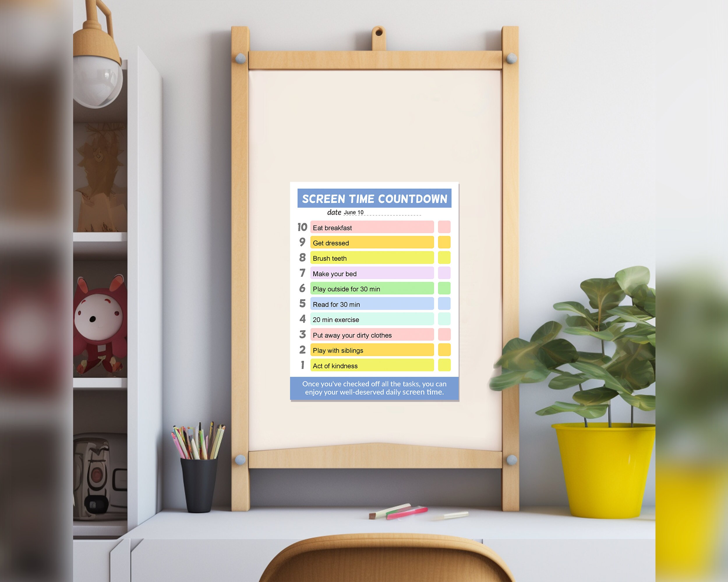 Screen Time Checklist Daily, Editable Printable Screen Time Chore Chart ...