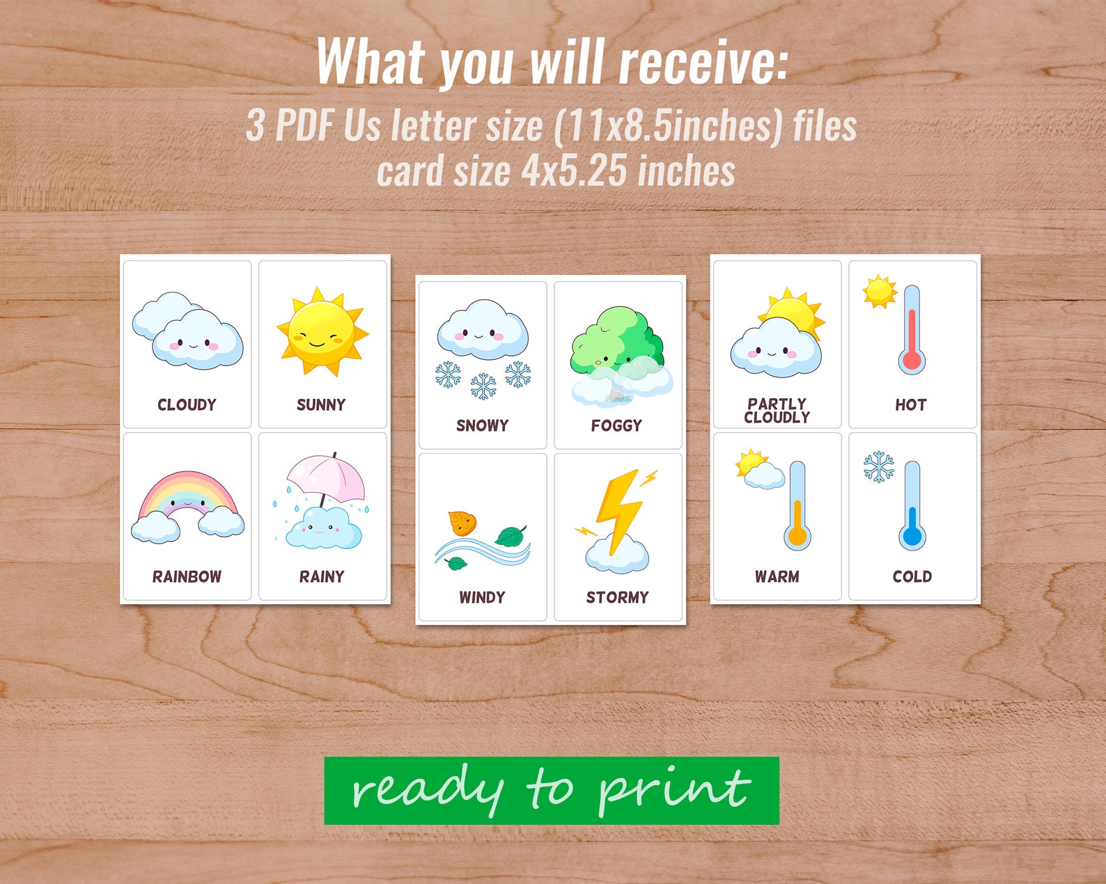 Montessori Weather Flash Cards, Printable Educational for Toddlers ...