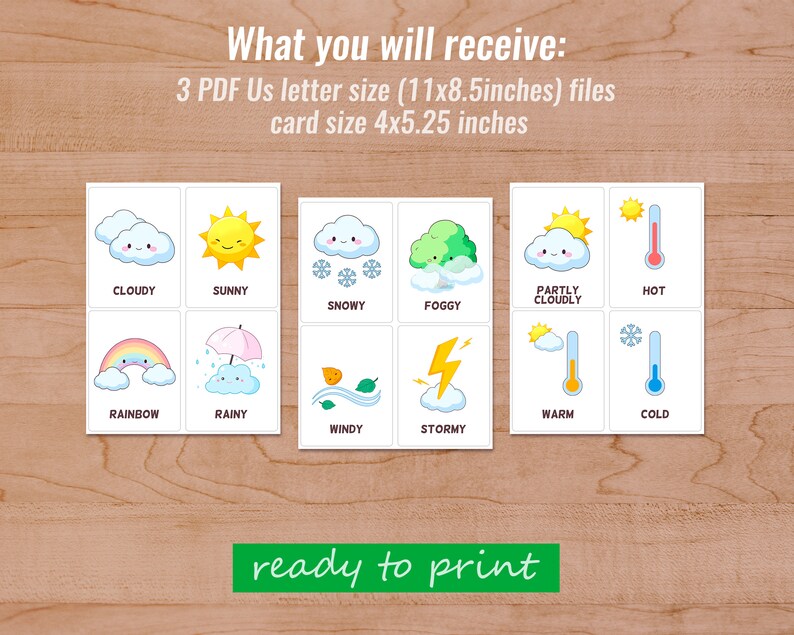 Montessori Weather Flash Cards, Printable Educational for Toddlers ...