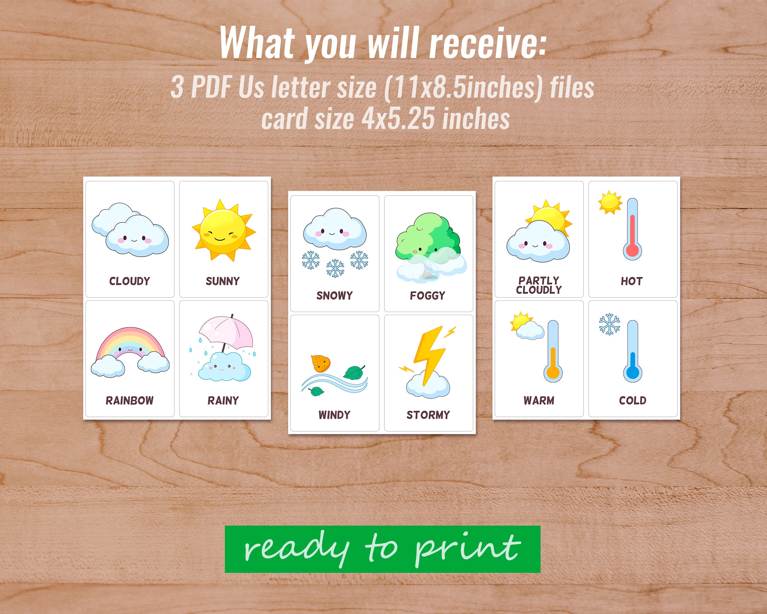 Montessori Weather Flash Cards, Printable Educational for Toddlers ...