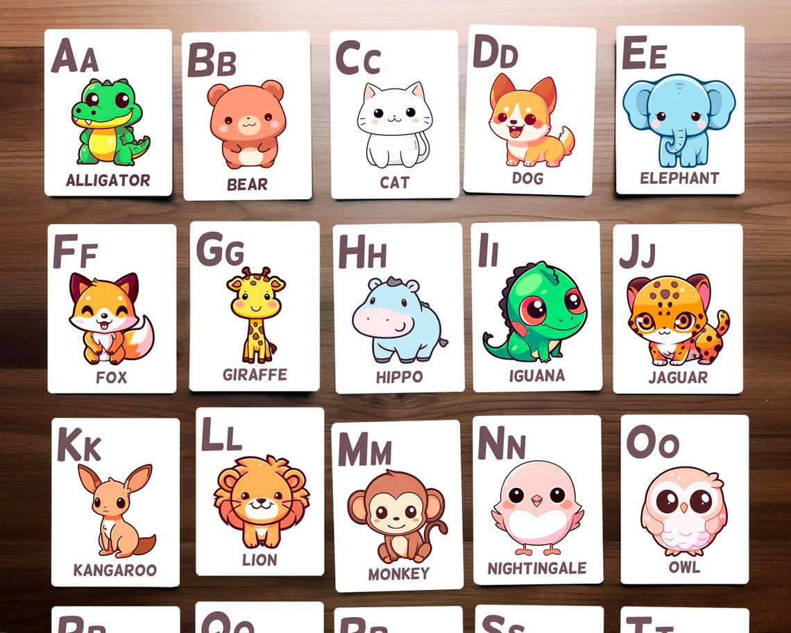 Cute Alphabet Flash Cards Animal Printable Preschool Cards - Etsy