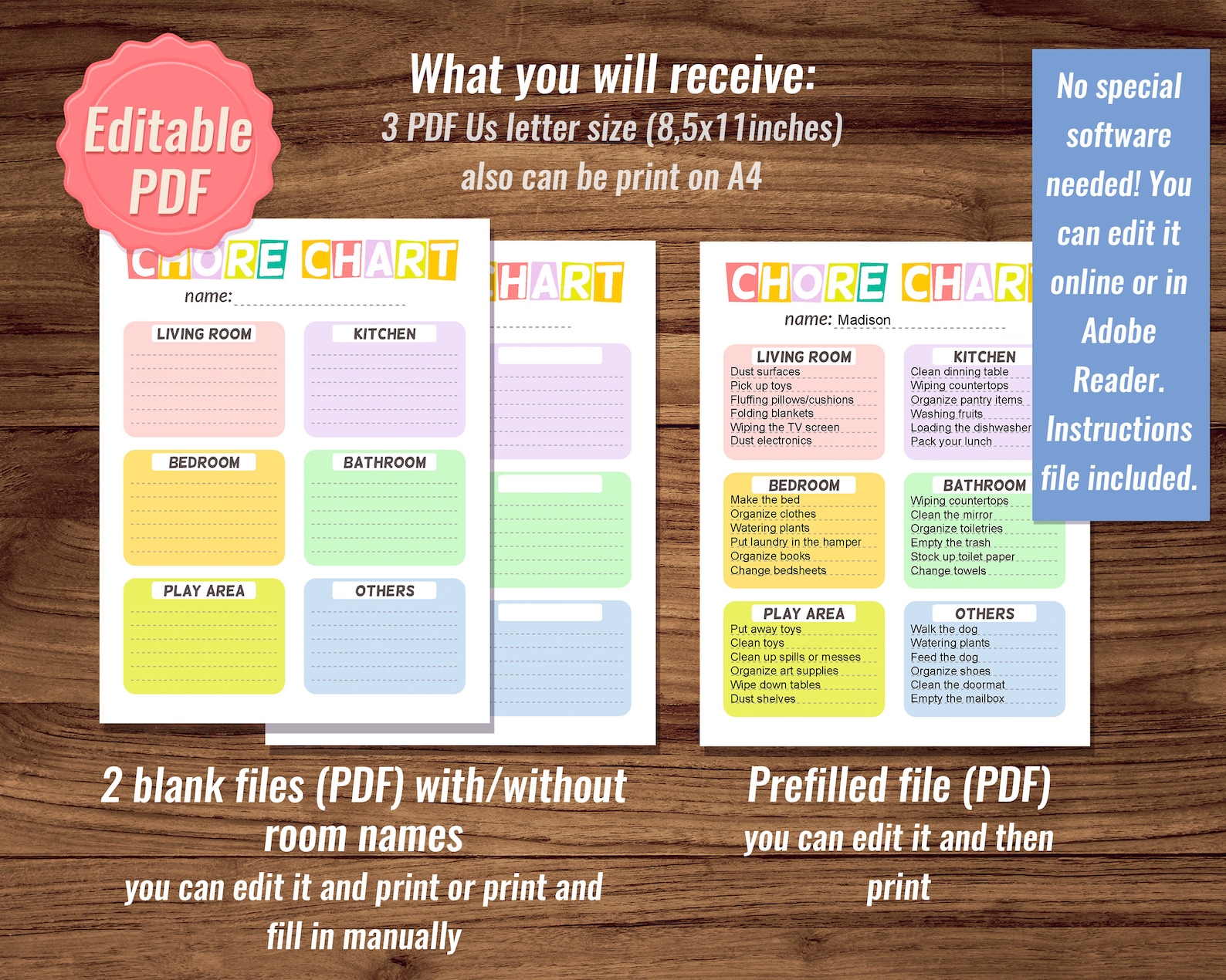 Room Chore Chart by Room, Kids Room Cleaning Planner, Kids Chore Chart ...