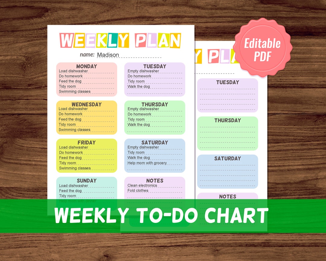 Weekly Plan by Day, Kids to Do Chart, Kids Chore Chart, ADHD Planner ...
