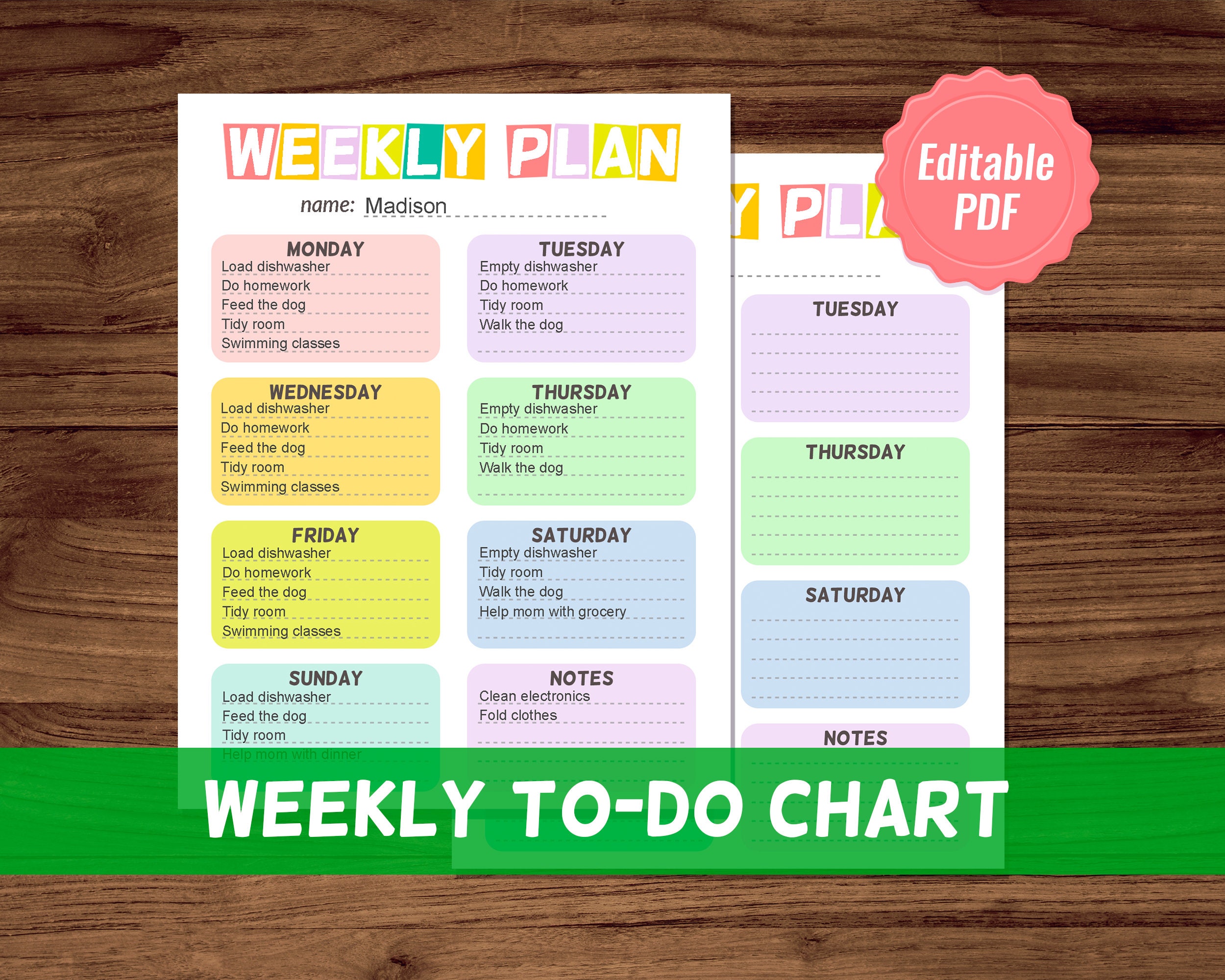 Weekly Plan by Day, Kids to Do Chart, Kids Chore Chart, ADHD Planner ...