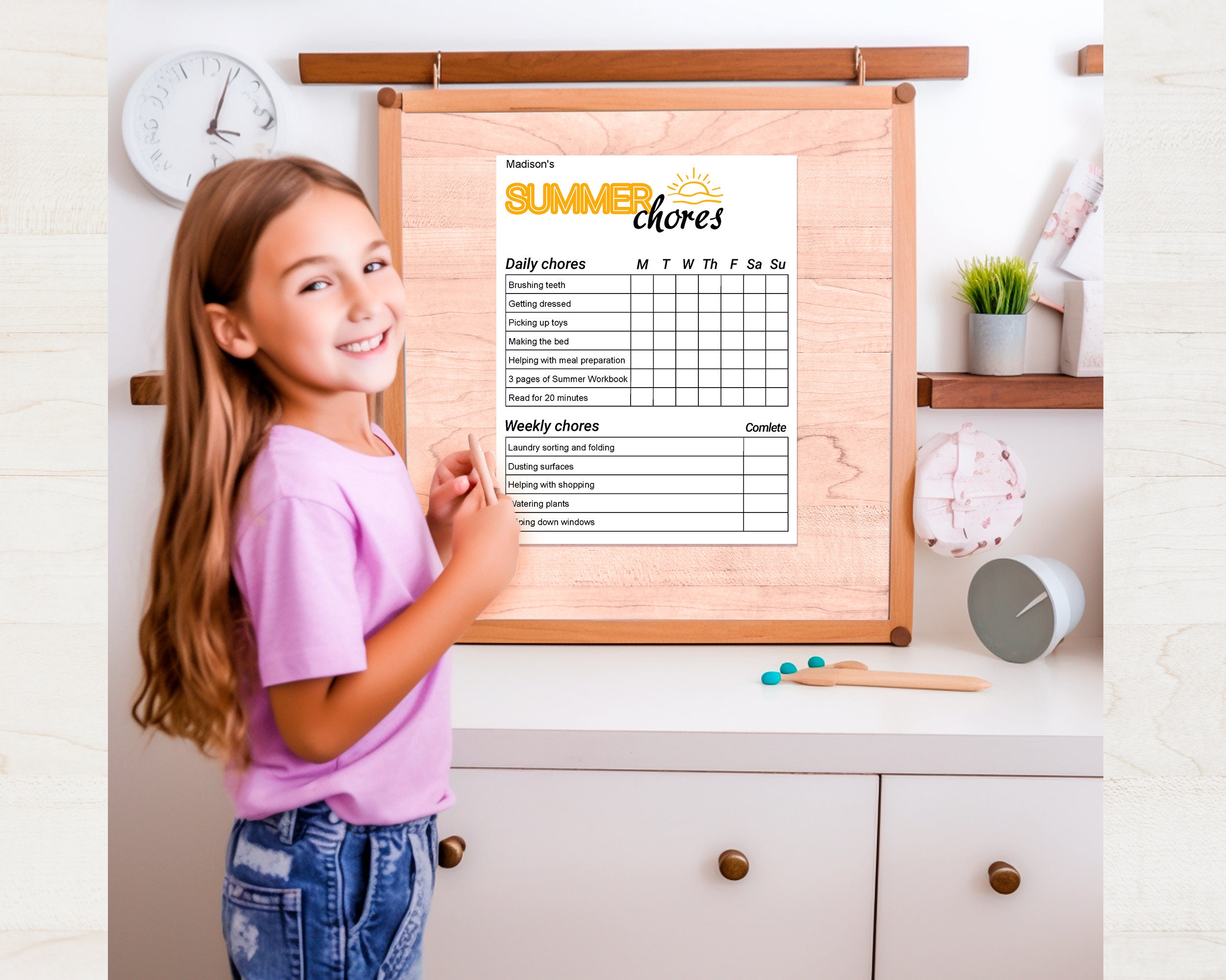 Editable Summer Chore Chart for Kids, Daily & Weekly Printable ...
