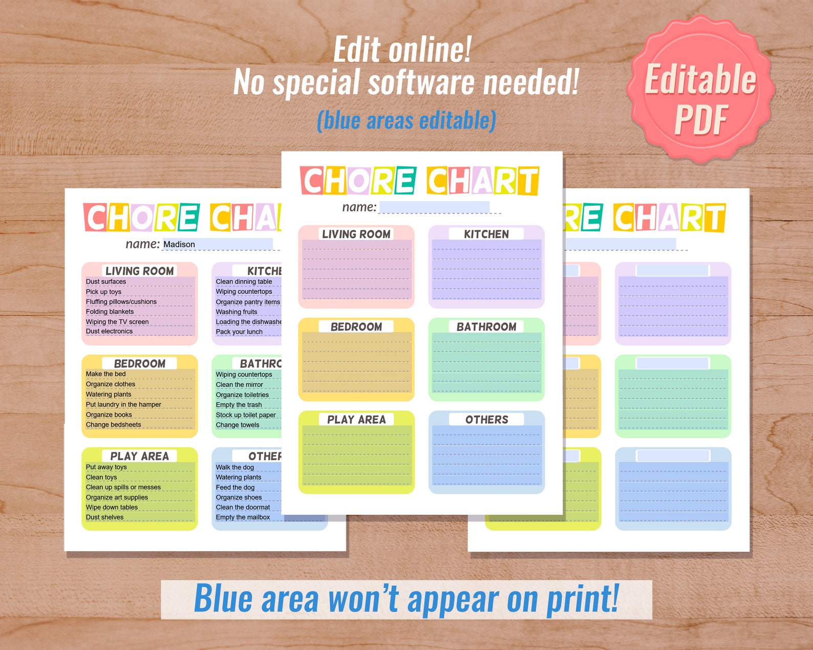 Room Chore Chart by Room, Kids Room Cleaning Planner, Kids Chore Chart ...