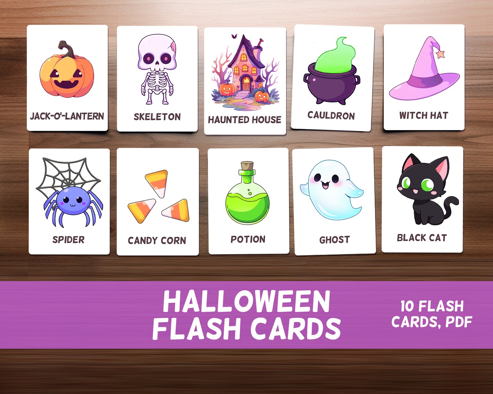 10 Halloween Flash Cards, Montessori Flash Cards, Teaching Materials ...