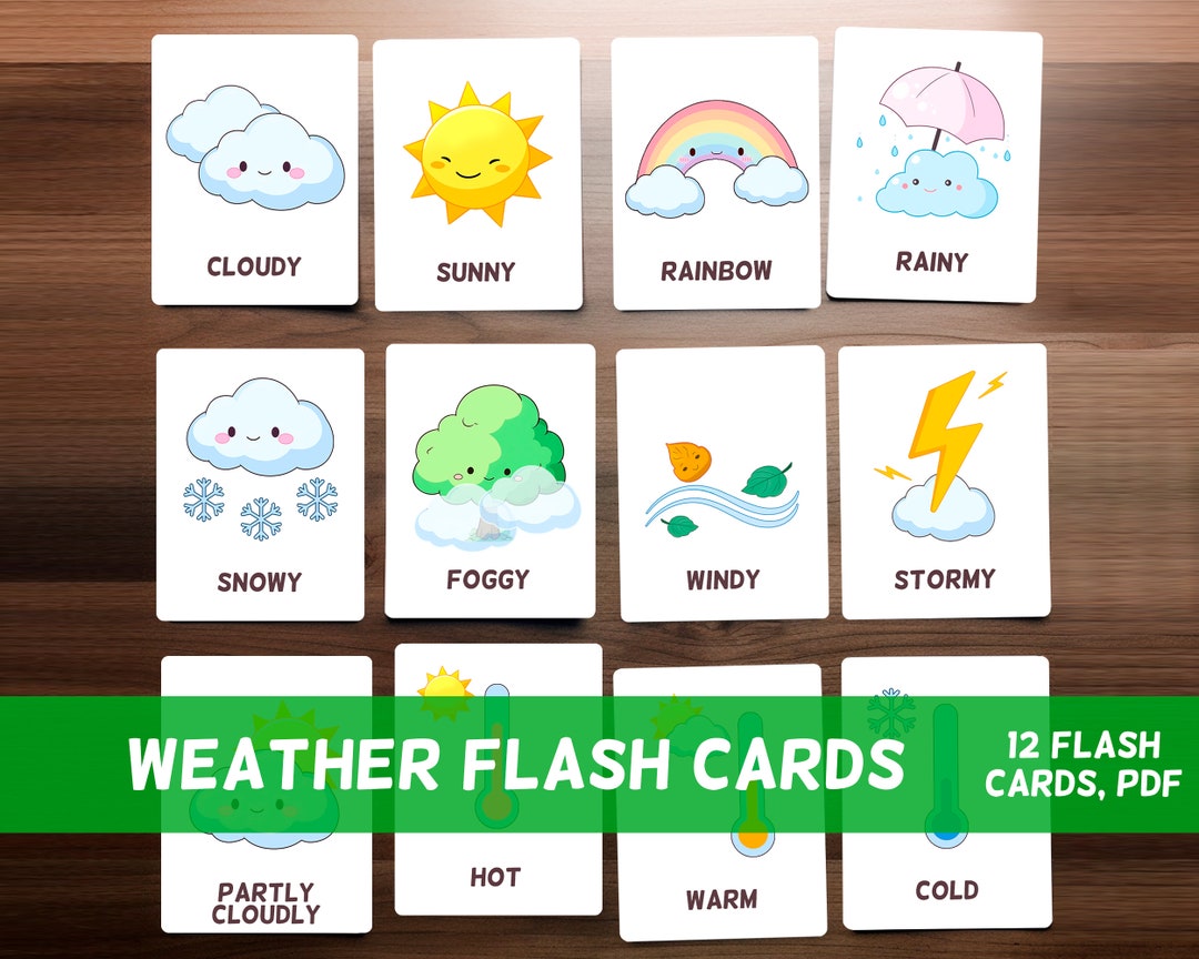 Montessori Weather Flash Cards, Printable Educational for Toddlers ...