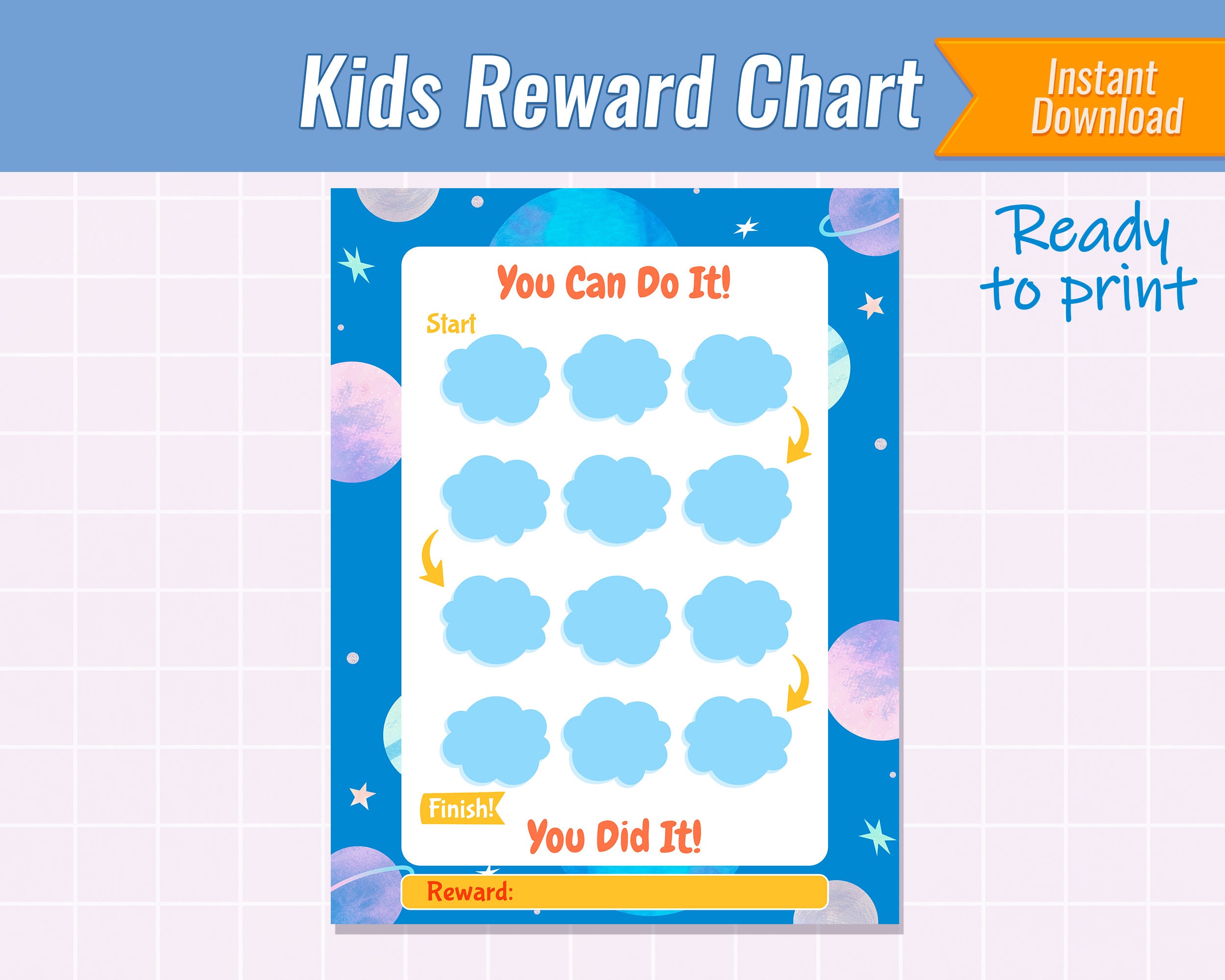 Space Kids Reward Chart, Printable Toddler Reward Chart, Daily Chore ...