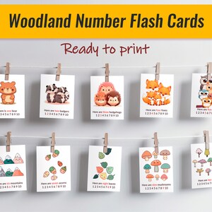 Numbers Flash Cards Printable, Preschool Counting Flash Cards, Woodland ...