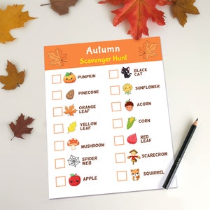 Kids Printable Autumn Scavenger Hunt for Kids, Outdoor Games, Pumpkin ...