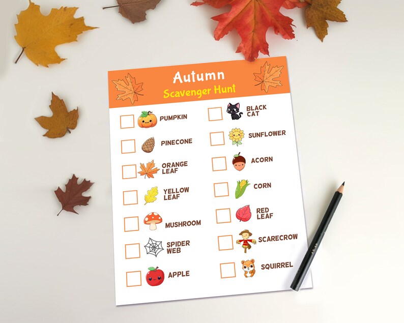 Kids Printable Autumn Scavenger Hunt for Kids, Outdoor Games, Pumpkin ...