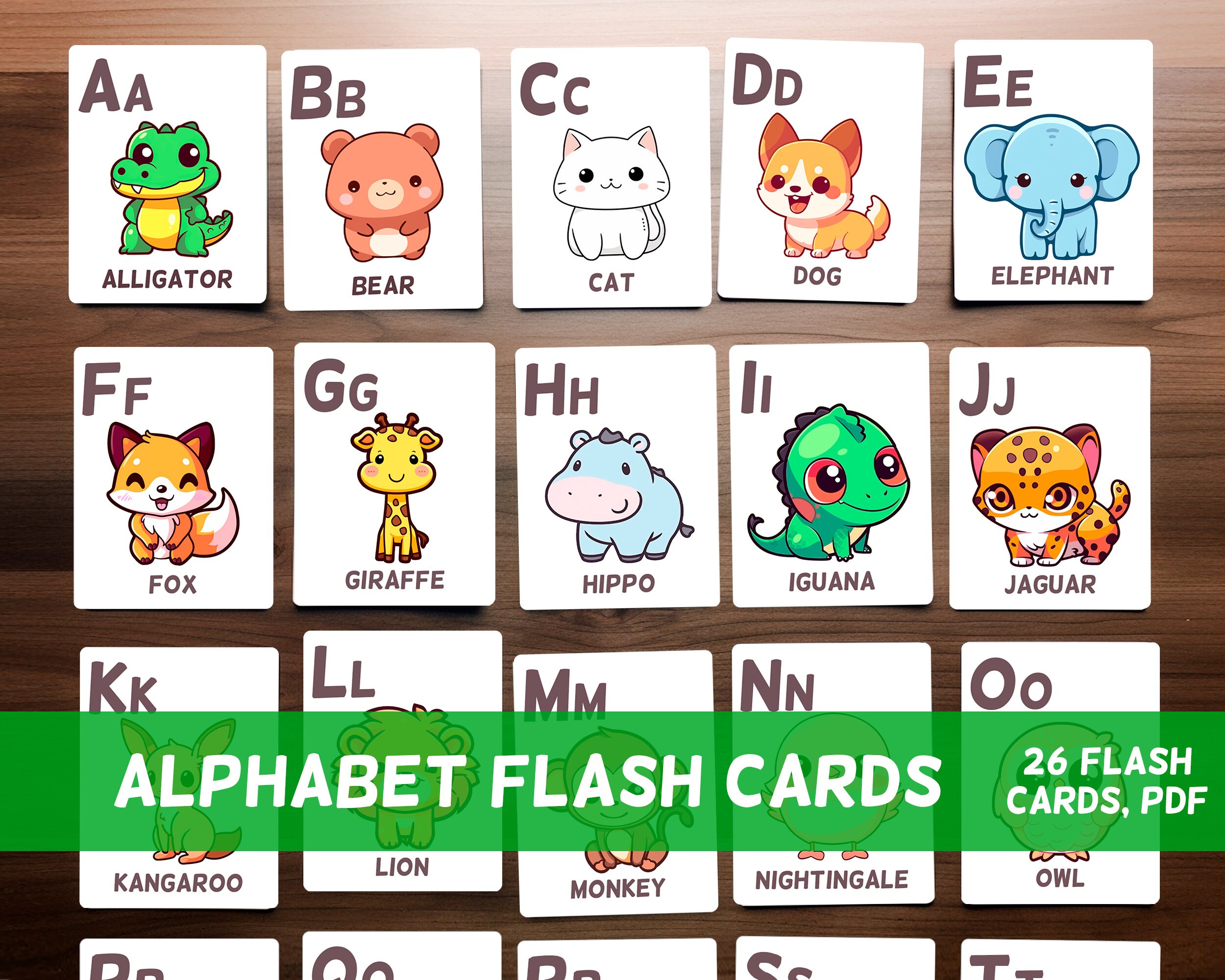 Cute Alphabet Flash Cards Animal Printable Preschool Cards, Alphabet ...