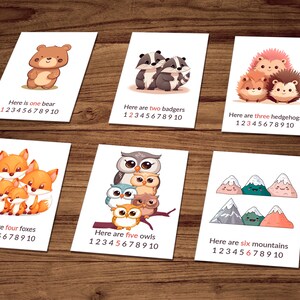Numbers Flash Cards Printable, Preschool Counting Flash Cards, Animals ...