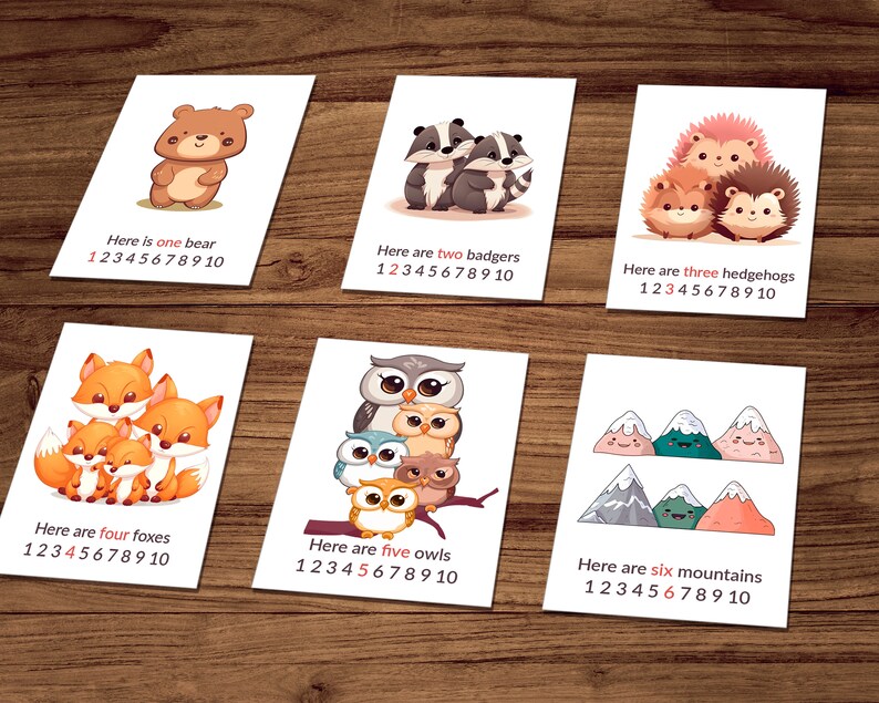 Numbers Flash Cards Printable, Preschool Counting Flash Cards, Animals ...