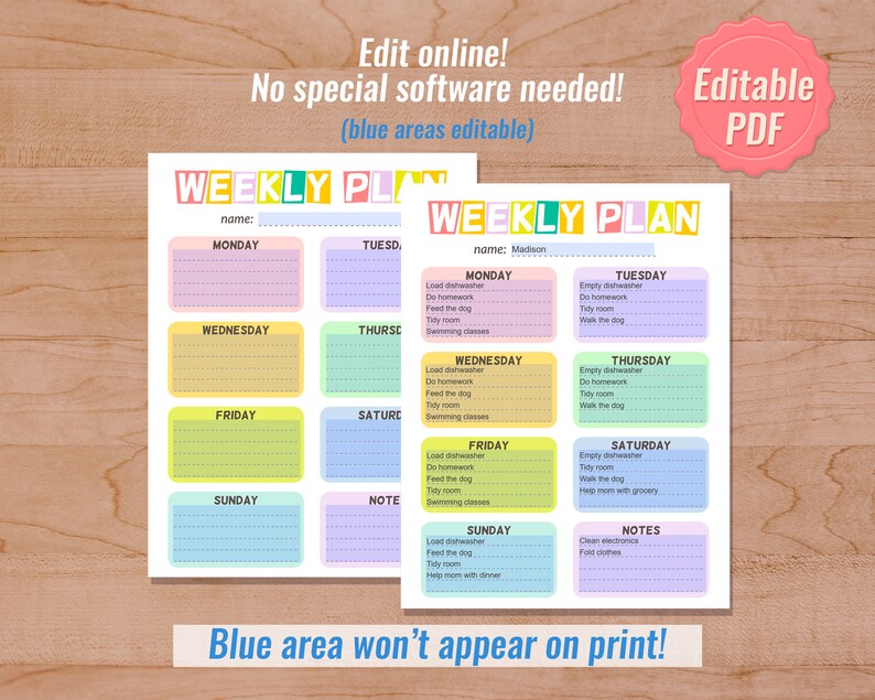 Weekly Plan by Day, Kids to Do Chart, Kids Chore Chart, ADHD Planner ...