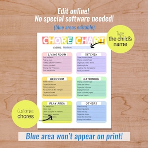 Room Chore Chart by Room, Kids Room Cleaning Planner, Kids Chore Chart ...