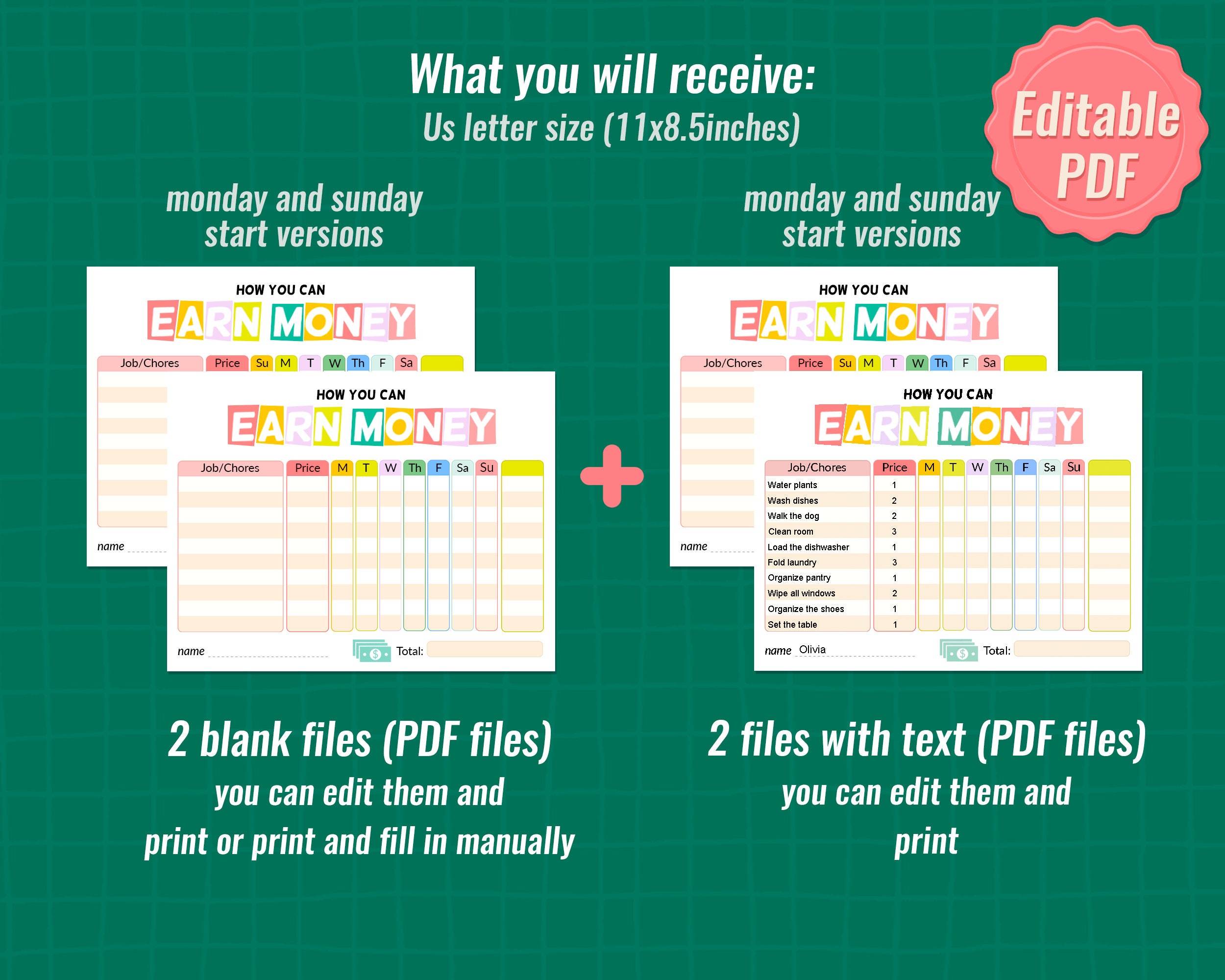 How to Earn Money Editable Allowance Tracker Kids Earn Money Chart ...