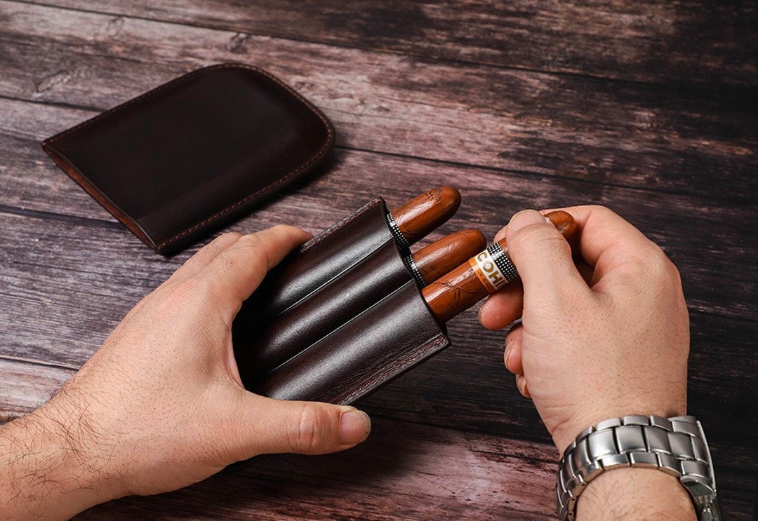 Personalized Engraving Cowhide Leather Travel Cigar Case, Classic Cigar ...