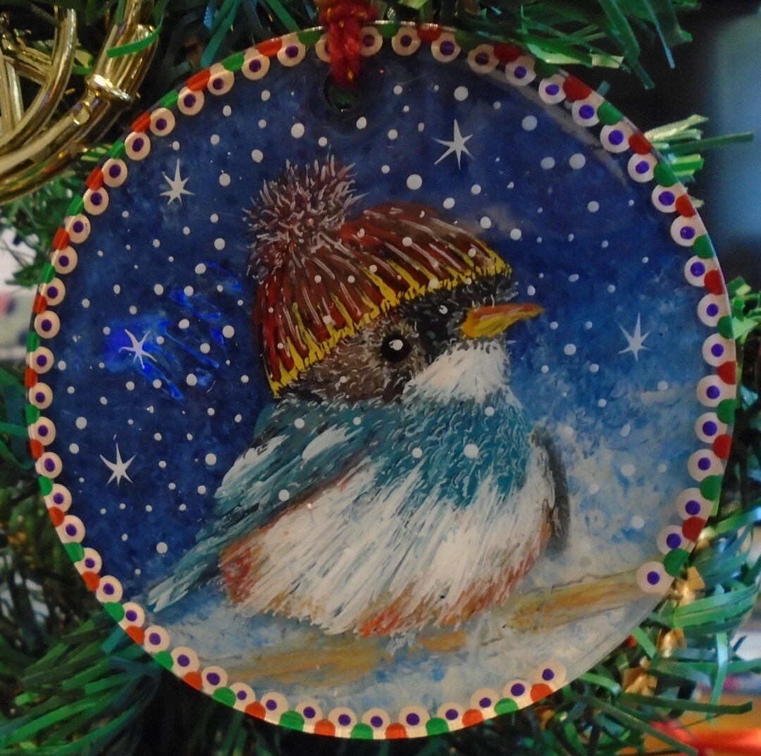 Hand-painted Winter Blue Bird Ornament, Unique Gift Idea, Christmas ...